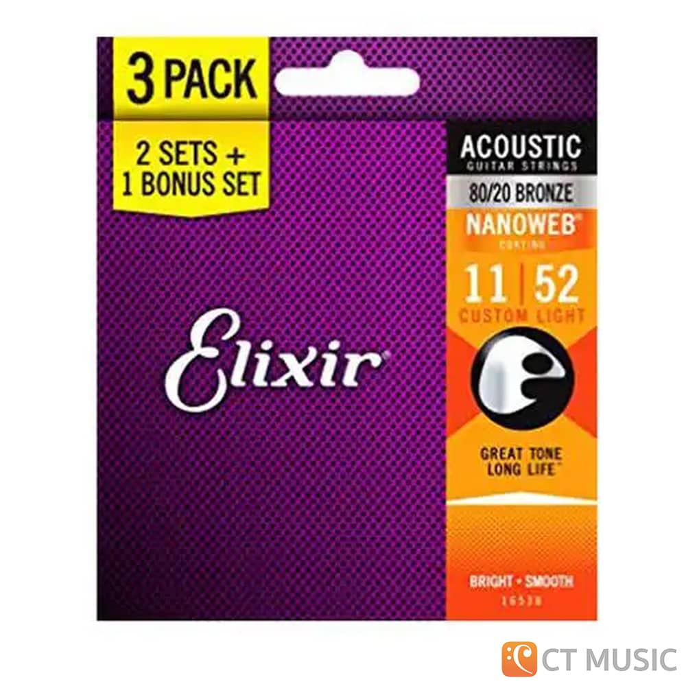 Elixir Strings Acoustic Guitar Strings 80/20 Bronze with Nanoweb 012 ...